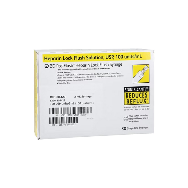 3ml Bd306423 Posiflush Heparin Lock Flush Syringe 100 Usp Unitsml